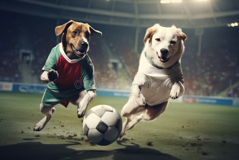 Dogs Playing Soccer Ball on Green Grass in Stadium Stock Illustration ...