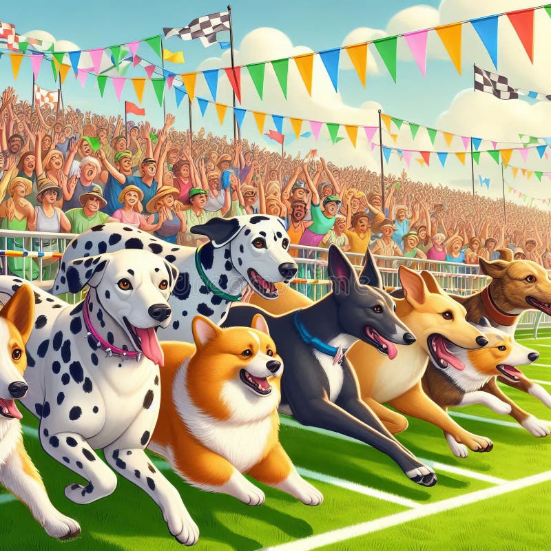 Dogs Racing Against Each Other on a Track Stock Illustration ...