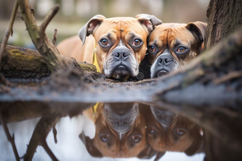 Dogs Reflection Visible in a Still Section of a Brook Stock Image ...