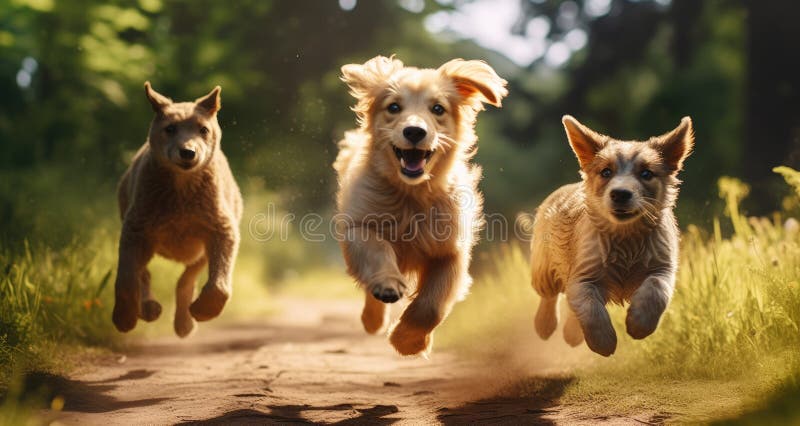 Dogs Run in Grass and Cats Run on the Front Yard Stock Photo - Image of ...