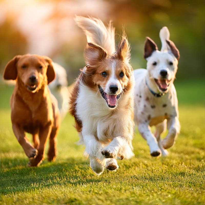 Dogs running, AI generated stock illustration. Illustration of furry ...