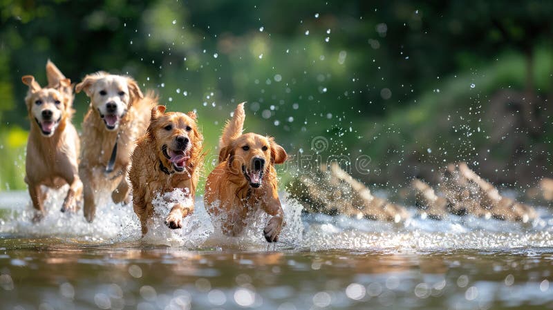 Two Dogs Running through Field of Tall Grass, Their Tongues and Tails ...