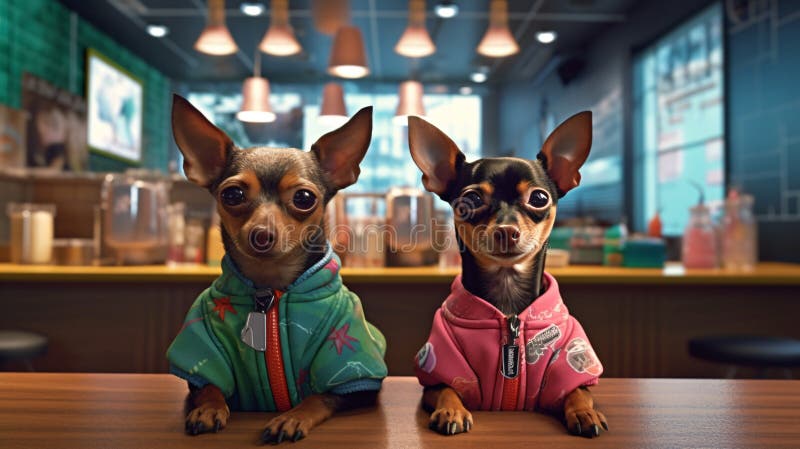 The Dogs Sit at the Table and Watch Closely. Stock Illustration ...