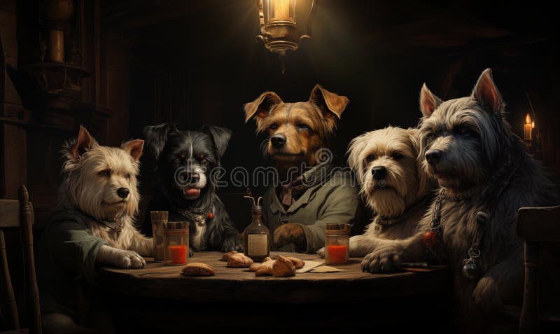 Dogs Sitting in the Office at the Table Meeting Laptop Work Stock ...