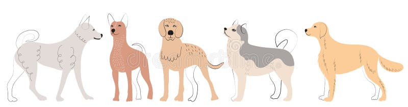 Dogs Stand Doodle Sketch, Outline, Isolated Stock Vector - Illustration ...