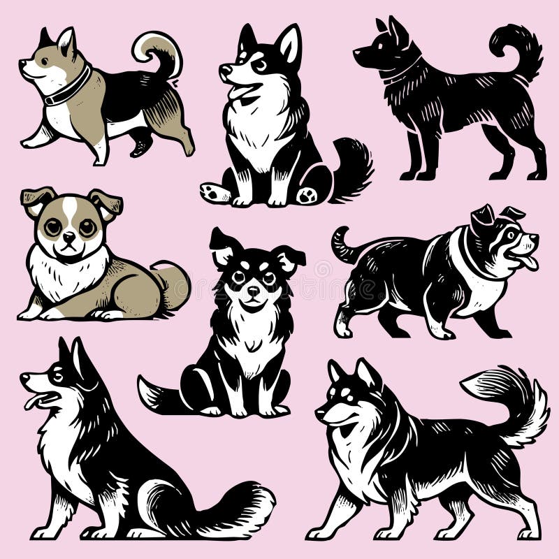Dogs in Various Poses, in Vector Format. Stock Vector - Illustration of ...