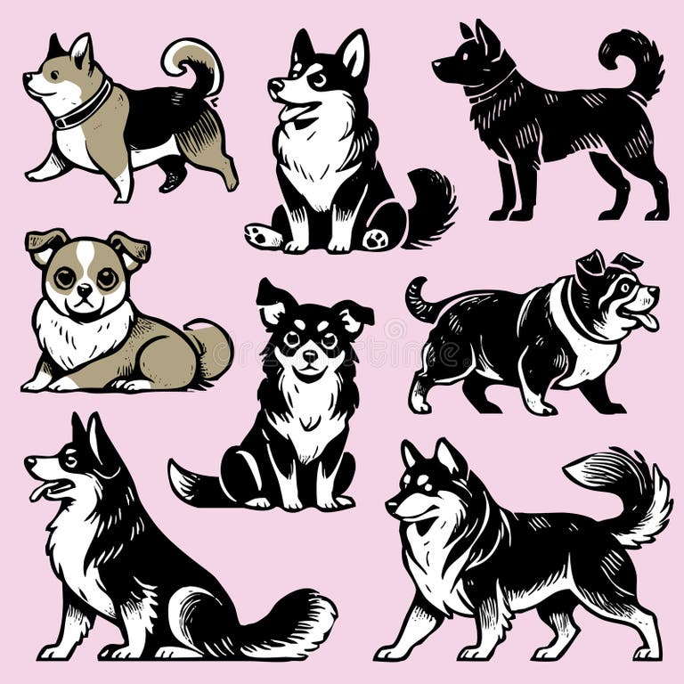 Dogs in Various Poses, in Vector Format. Stock Vector - Illustration of ...