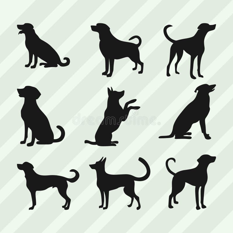 Dogs Vector Silhouettes Bundle, Set of Various Pose Dog Collection ...