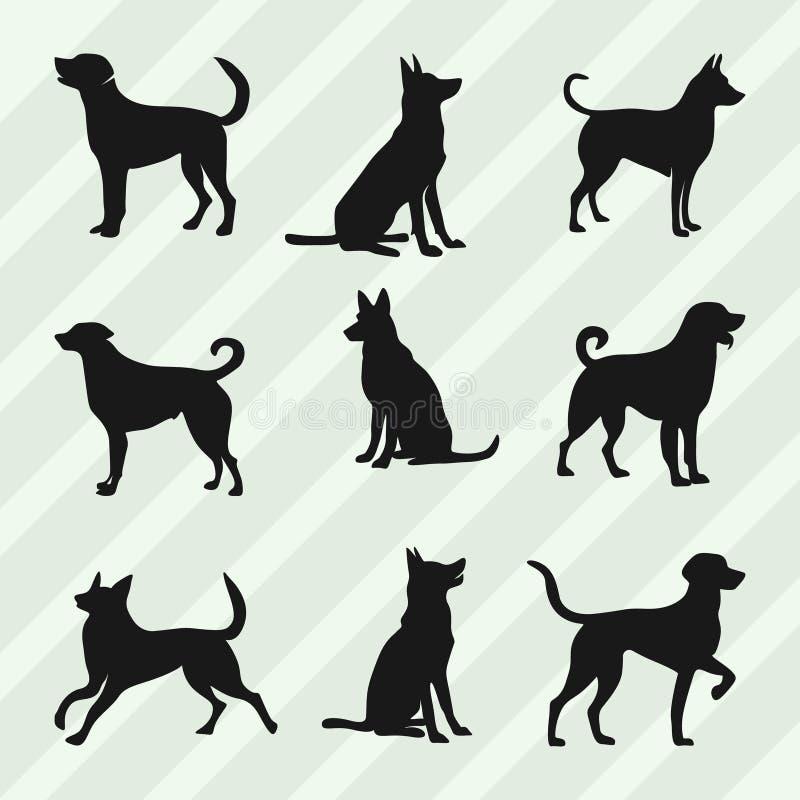Dogs Vector Silhouettes Bundle, Set of Various Pose Dog Collection ...
