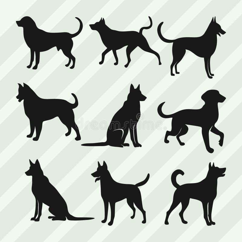 Dogs Vector Silhouettes Bundle, Set of Various Pose Dog Collection ...