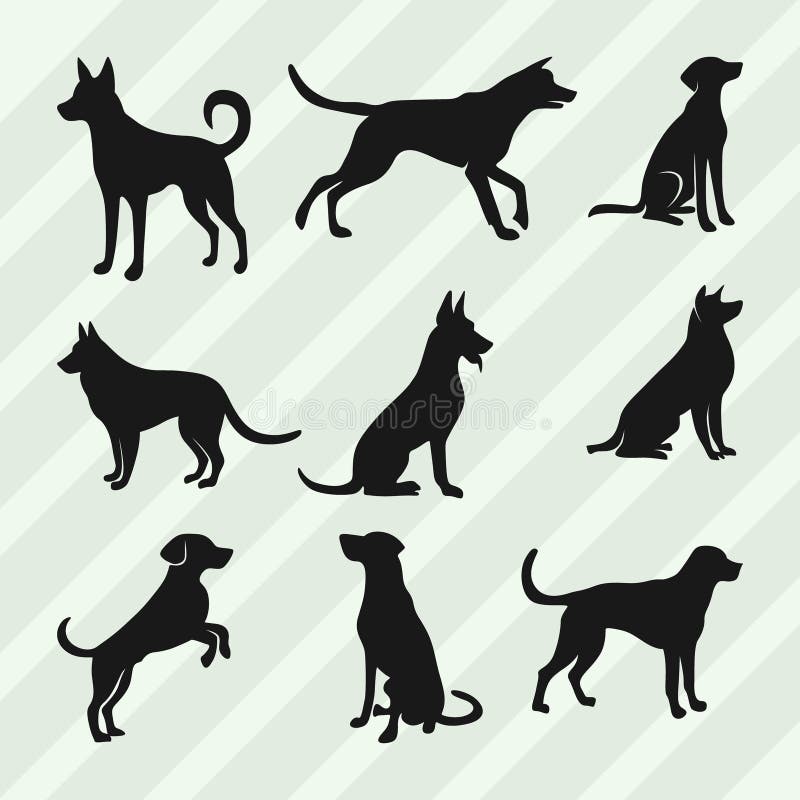Dogs Vector Silhouettes Bundle, Set of Various Pose Dog Collection ...