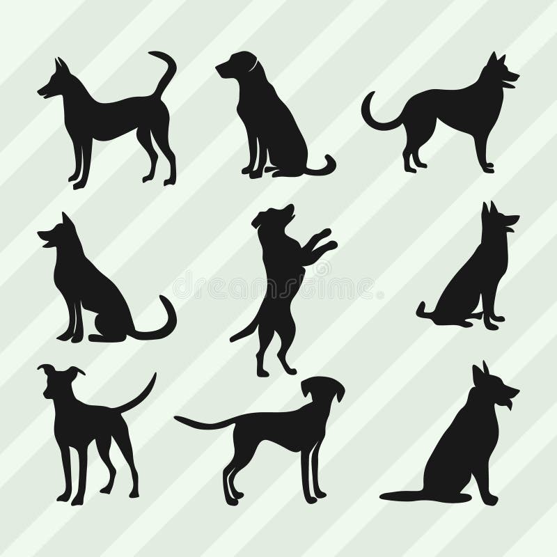 Dogs Vector Silhouettes Bundle, Set of Various Pose Dog Collection ...