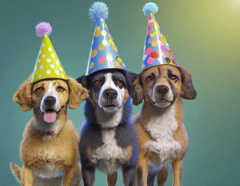Dogs Wearing Silly Party Hats Worn Awkwardly. 3d Render - Generated by ...