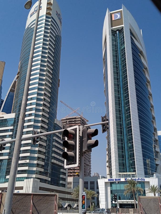 Doha Tower is an Iconic High Rise Tower in West Bay, Doha, Qatar Stock ...