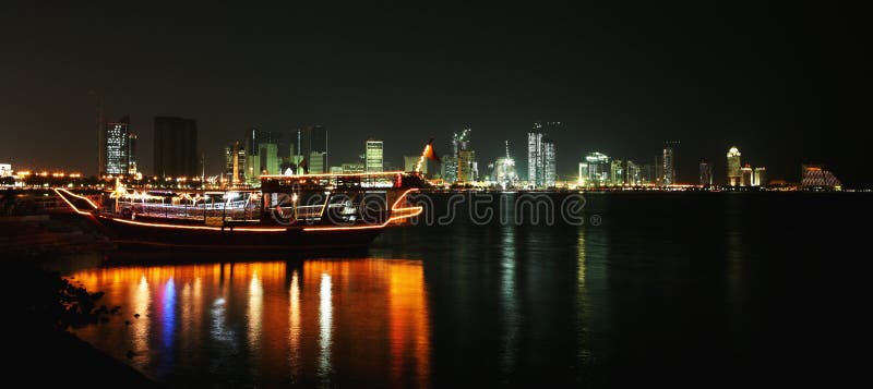 Doha corniche at night stock photo. Image of shuwai, blue - 14405960