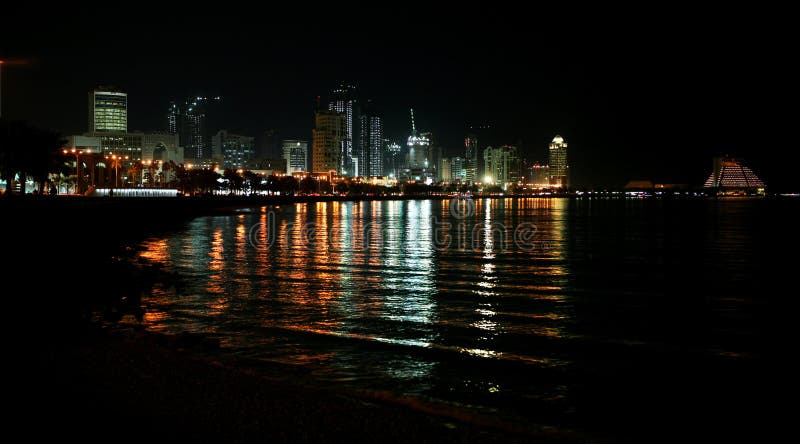 Doha corniche at night stock photo. Image of shuwai, blue - 14405960