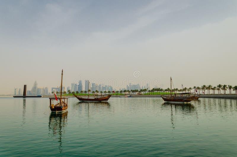 Doha corniche stock image. Image of mast, ancient, corniche - 272170711