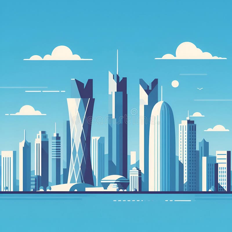 Doha Flat Vector City Skyline Stock Illustration - Illustration of ...