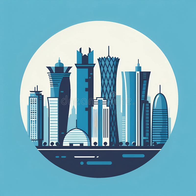 Doha Flat Vector City Skyline Stock Illustration - Illustration of ...