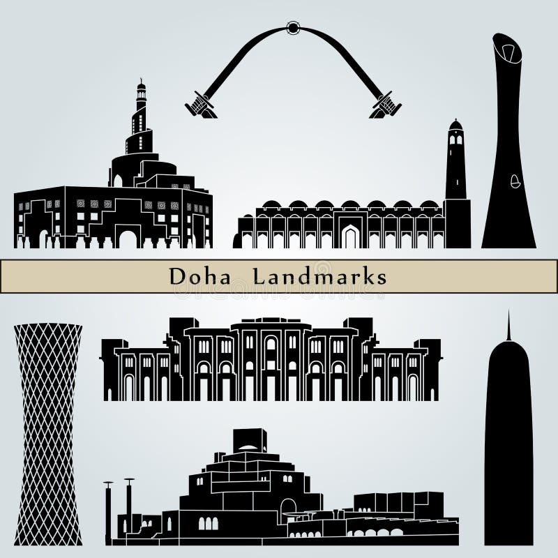 Doha Landmarks and Monuments Stock Vector - Illustration of black ...