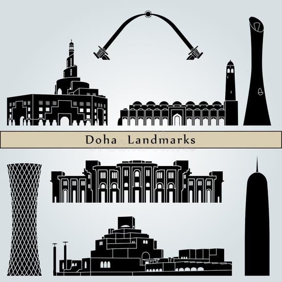 Doha Landmarks and Monuments Stock Vector - Illustration of black ...