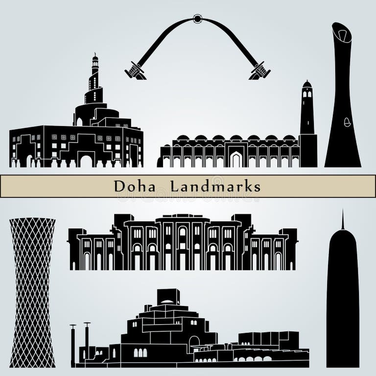 Doha Landmarks and Monuments Stock Vector - Illustration of black ...