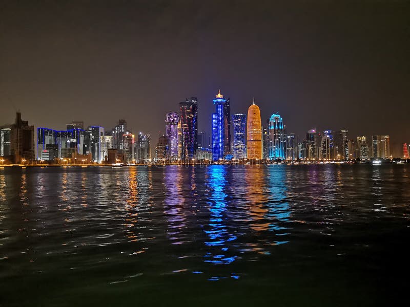 Doha night view stock image. Image of night, doha, architecture - 164136841