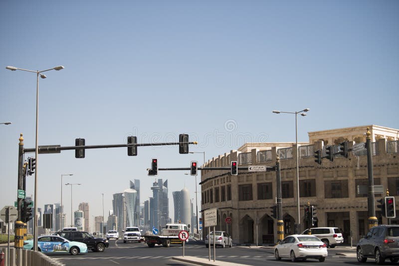 Traffic and Skyline in Doha,Qatar. Editorial Stock Photo - Image of ...