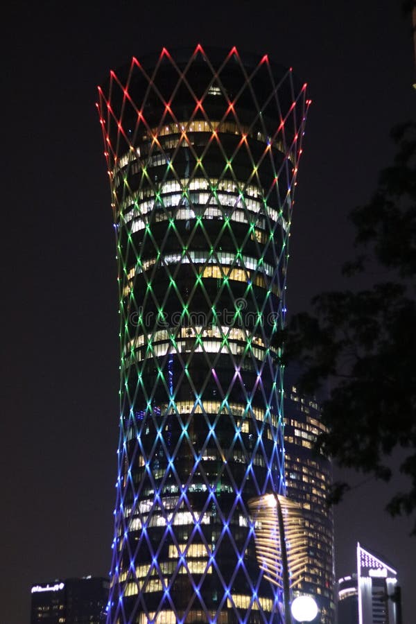 Doha Qatar Corniche Building Lighting Stock Photo - Image of metropolis ...