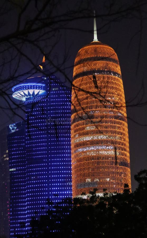 Doha Qatar Corniche Building at Nights Stock Photo - Image of corniche ...