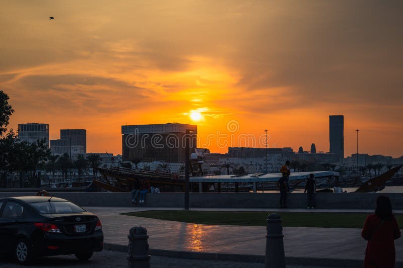 Doha,Qatar-December 28,2022 : Doha Buildings in Qatar and the Sun at ...
