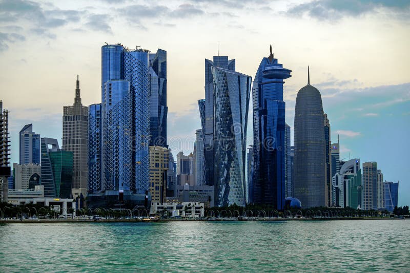 The Panoramic Skyline of Doha, Qatar during Sunrise Editorial ...