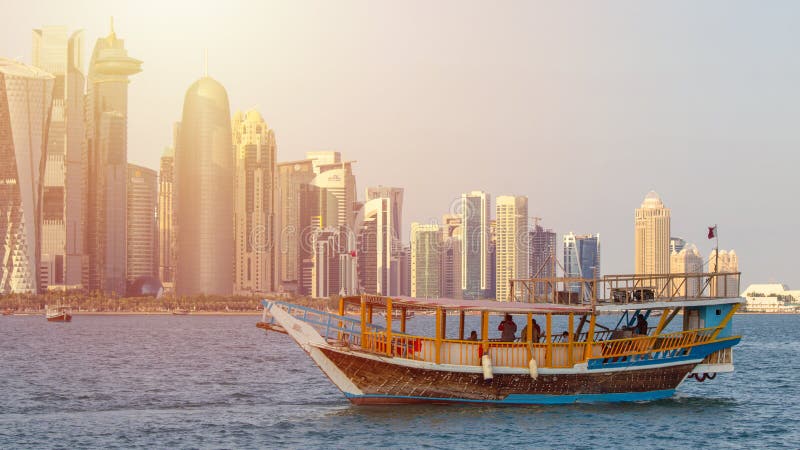 Doha,qatar- 15 January 2020 : People Enjoying a Boat Ride in Doha ...
