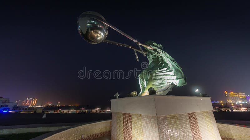 DOHA, QATAR - JANUARY 20, 2025: Night View of Striking Sculpture ...