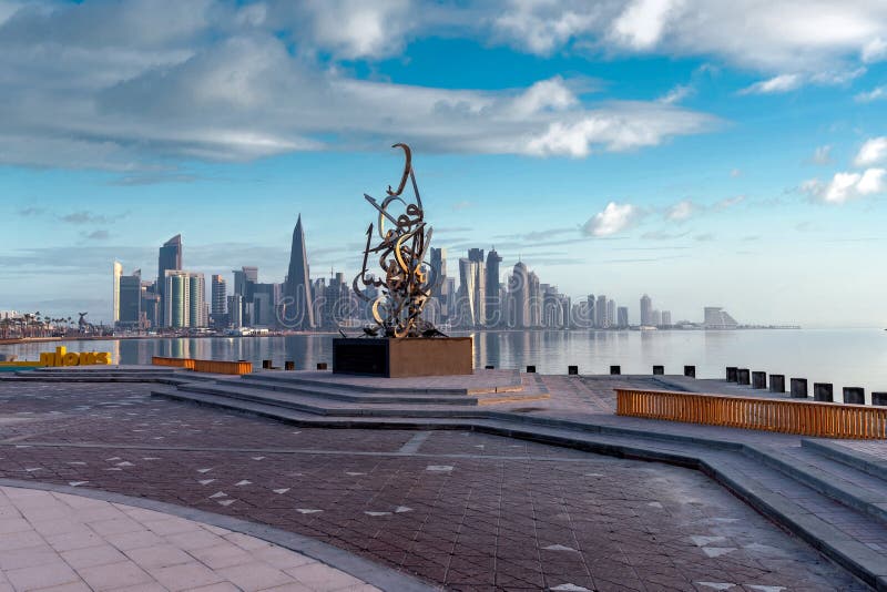 Beautiful Doha Skyline View from Corniche Editorial Stock Image - Image ...