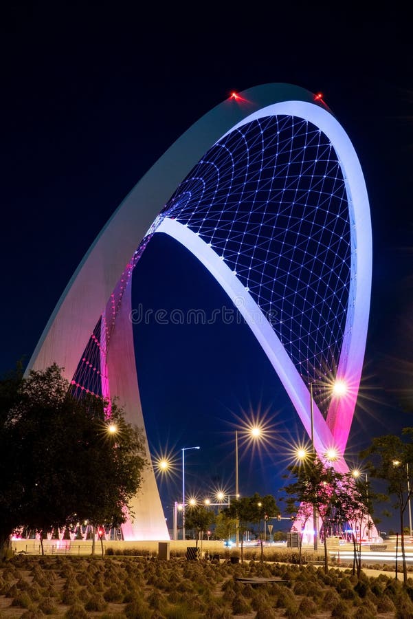 Doha, Qatar - May 26, 2021: Al Wahda Bridge in Doha City. Known As 56 ...