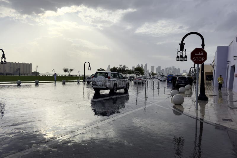 Mina Port during Rain. Rain in Doha, Qatar Editorial Stock Photo ...