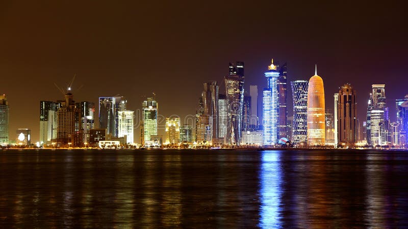 Doha, Qatar. Night Skyline. Stock Photo - Image of east, financial ...