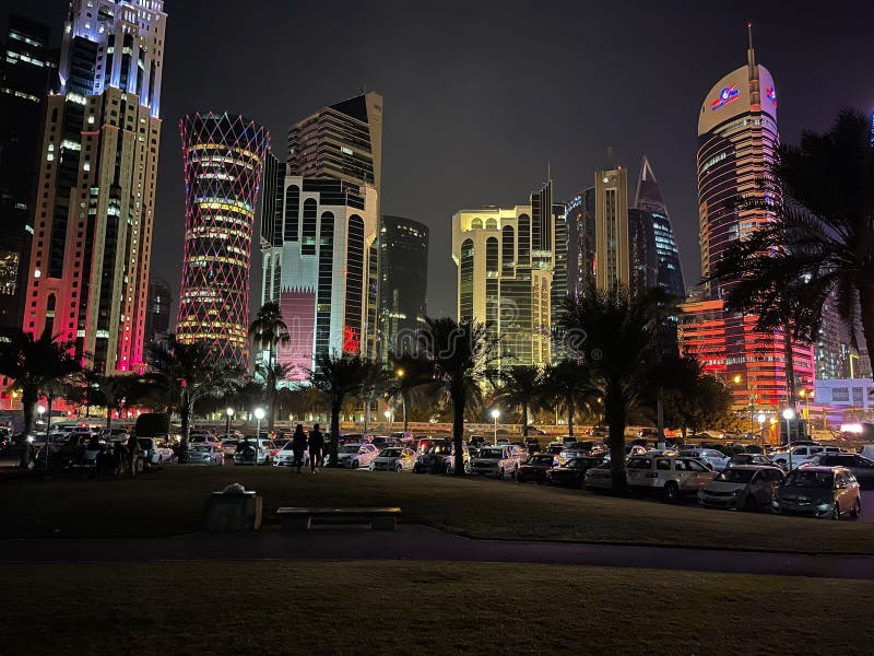 Doha Qatar night view editorial photo. Image of light - 241814266