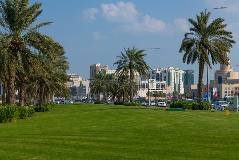 Doha, Qatar - Nov 20. 2019. Cityscape in the Old Town with a Park ...