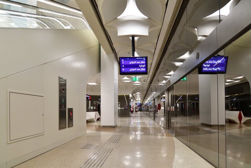 Doha, Qatar - Nov 20. 2019. the Interior of DECC Metro Station ...