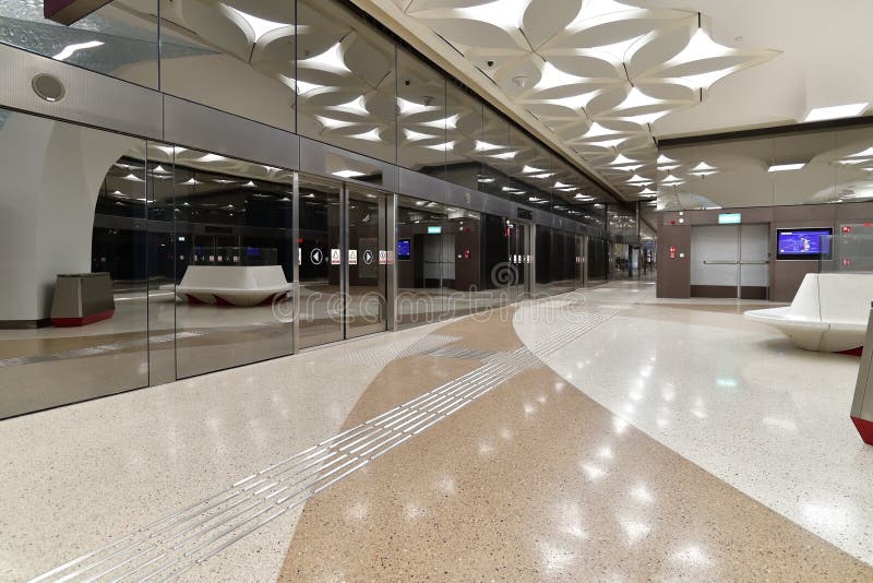 Doha, Qatar - Nov 20. 2019. the Interior of DECC Metro Station ...