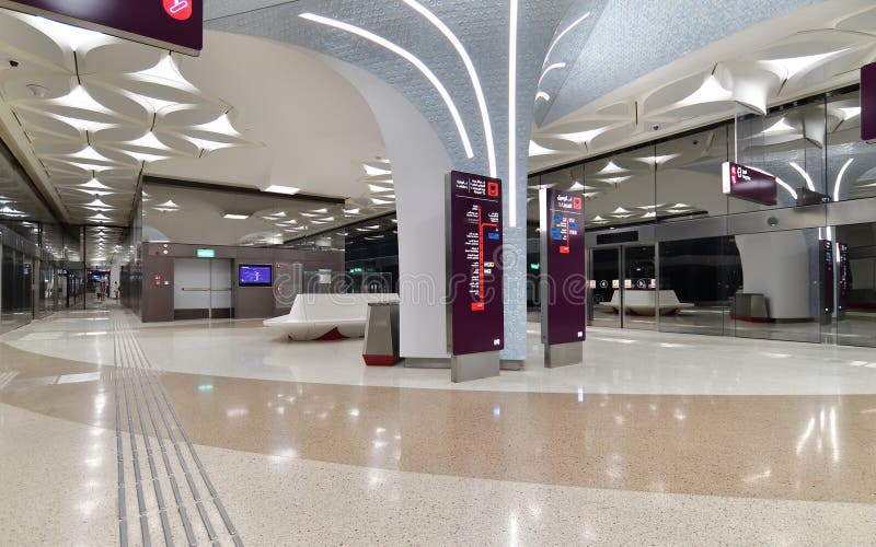 Doha, Qatar - Nov 20. 2019. the Interior of DECC Metro Station ...