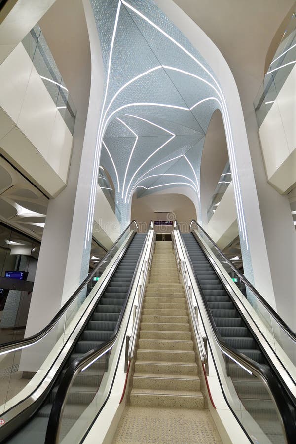 Doha, Qatar - Nov 20. 2019. the Interior of DECC Metro Station ...
