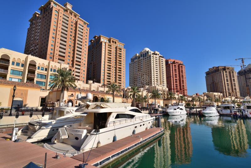 Marina on the Pearl Island in Doha, Qatar Stock Image - Image of arab ...