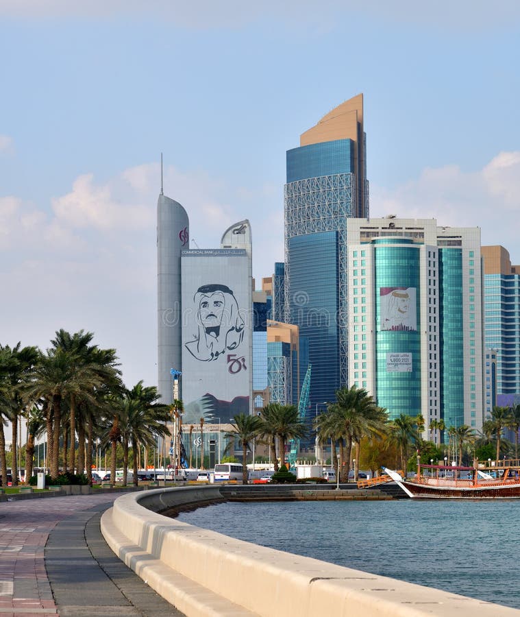 Doha, Qatar - Nov 21. 2019. Skyscrapers of West Bay Doha from Corniche ...