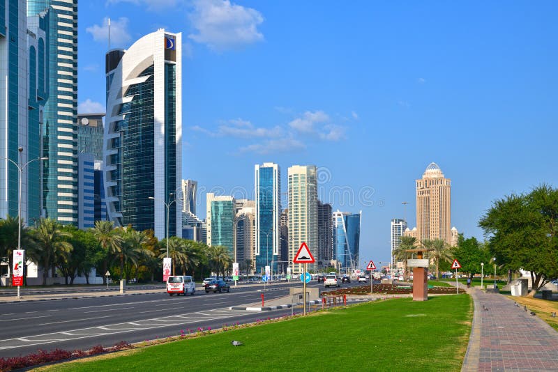 Doha, Qatar - Nov 24. 2019. West Bay Doha from Al Corniche Street ...