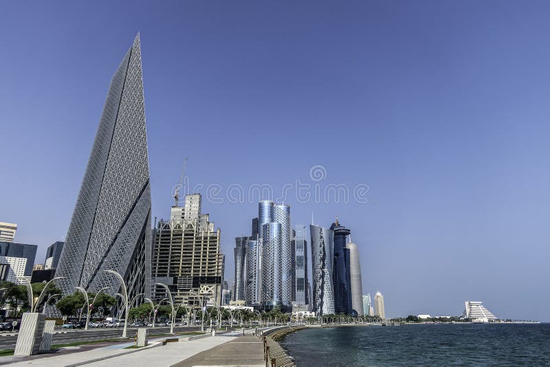 Qatar, Doha, View of the Skyscrapers of Doha from the Corniche ...
