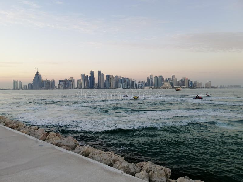 Doha Qatar Sea View Visiting Place. Stock Photo - Image of kornesh ...