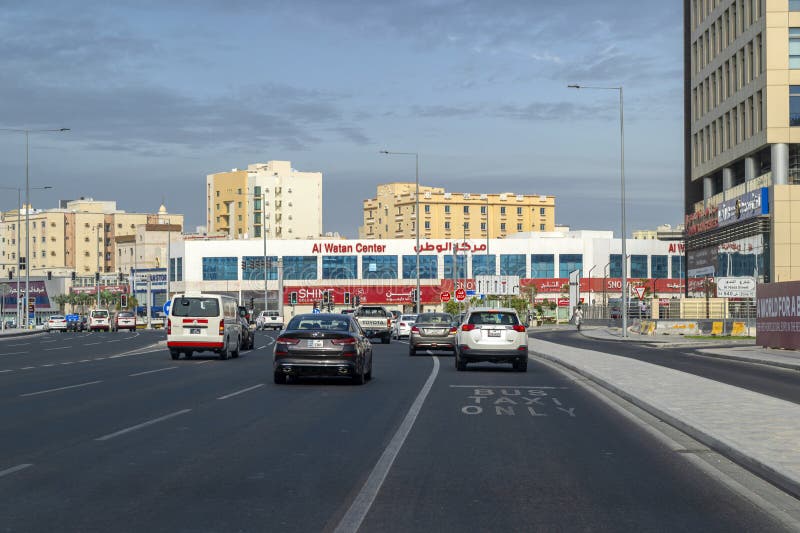 Doha Road and Traffic Signs on Road. Selective Focus Editorial Stock ...